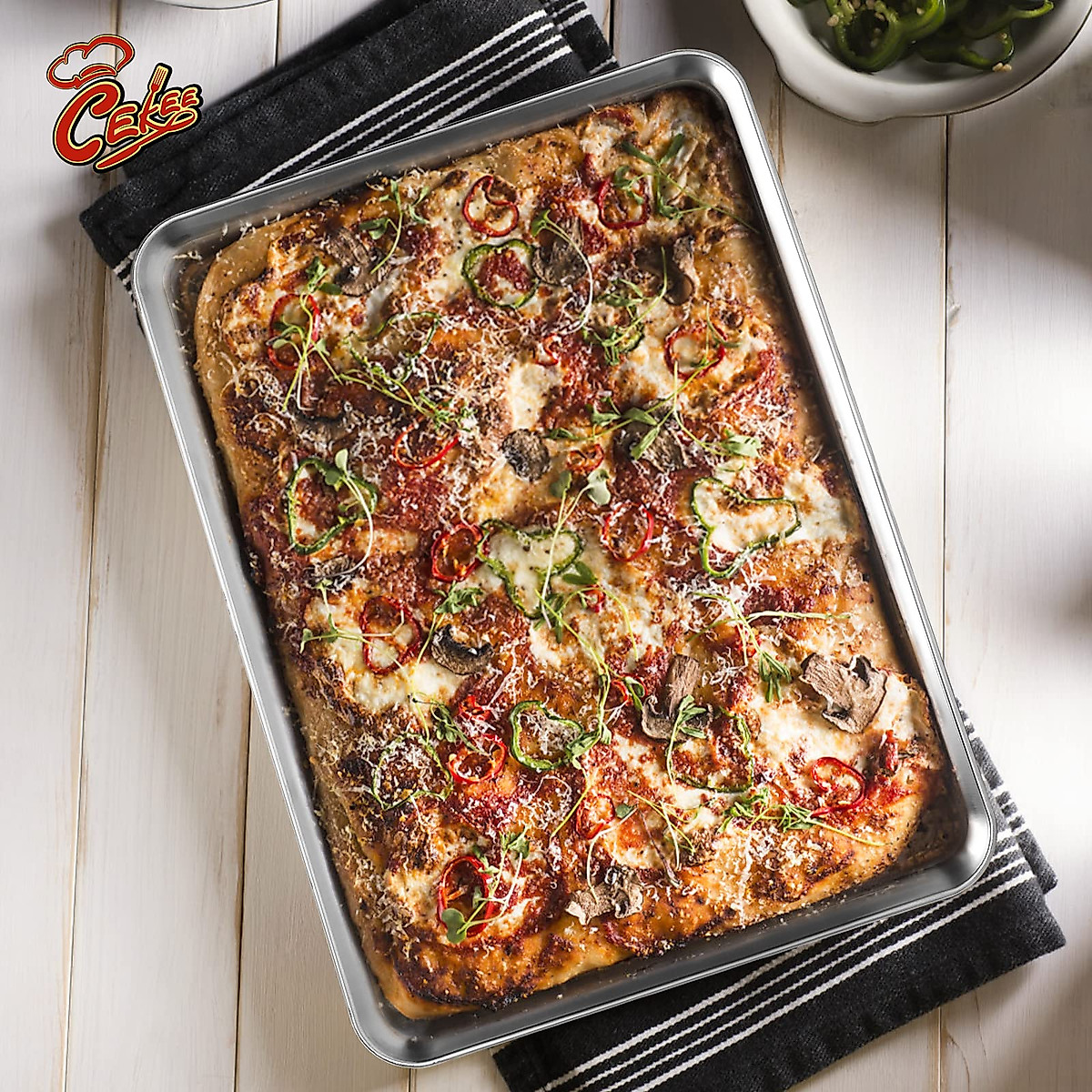 4 Pieces Quarter Sheet Pan, CEKEE Stainless Steel Cookie Sheets for Baking, Baking Sheets For Oven, Baking Pan Tray Cookie Pan, Warp Resistant & Heavy Duty Baking Pans Set - Size 12 x 10 x 0.98 Inch