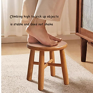 ACICS Round Step Stool Milking Stool Handcrafted Rubber Wood Stool Wooden Stool Small Short Stool, Shoe Changing Stool Shower Stool Suitable for Living Room Sofa Footstool(27 * 27 * 27CM, A)