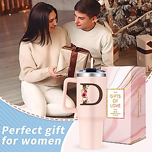 Monogrammed 40oz Tumbler with Handle for Women, Personalized Birthday Gifts for Women,Initial Cups for Woman Floral Letter D,Customized Gifts for Female Lady Gift for Mothers Day Christmas