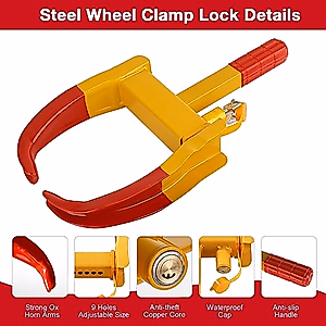Wheel Clamp Lock for Cars, 3PCS Tire Boot Anti Theft Adjustable Heavy Duty Steel Wheel Lock for Middle Small Cars, Universal Trailer Wheel Lock Fit Max 11.7" Tire Width Vehicles SUV ATV Motorcycle