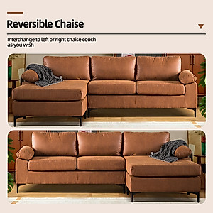 POUUIN 100" Faux Leather Convertible Sectional Sofa Couches for Living Room,3 Seater L Shaped Sofa Couch with Reversible Chaise,Mid-Century Modern Comfy Deep Seat Sofa (Brown,Suede Fabric)