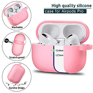 R-fun AirPods Pro Case Cover with Keychain, Full Protective Silicone Skin Accessories for Women Girl with Apple 2019 Latest AirPods Pro Case, Front LED Visible-Pink