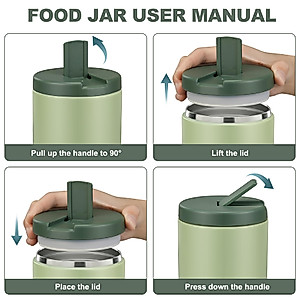 LOHASOK 17oz Soup Thermo for Hot Food Insulated Vacuum Food Jar with Buckle Lid, Stainless Steel Wide Mouth Leak Proof Lunch Container for School Travel Green, FOOD JAR-GREEN-17 OZ