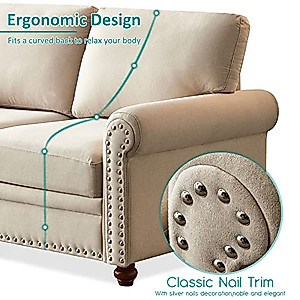 CALABASH Loveseat Sofa, Modern Upholstered Love Seat 2 Seater Small Couch with Classic Nails & Seat Cushion Backrest Removable for Living Room, Bedroom, Apartment, Small Space(Beige Fabric)
