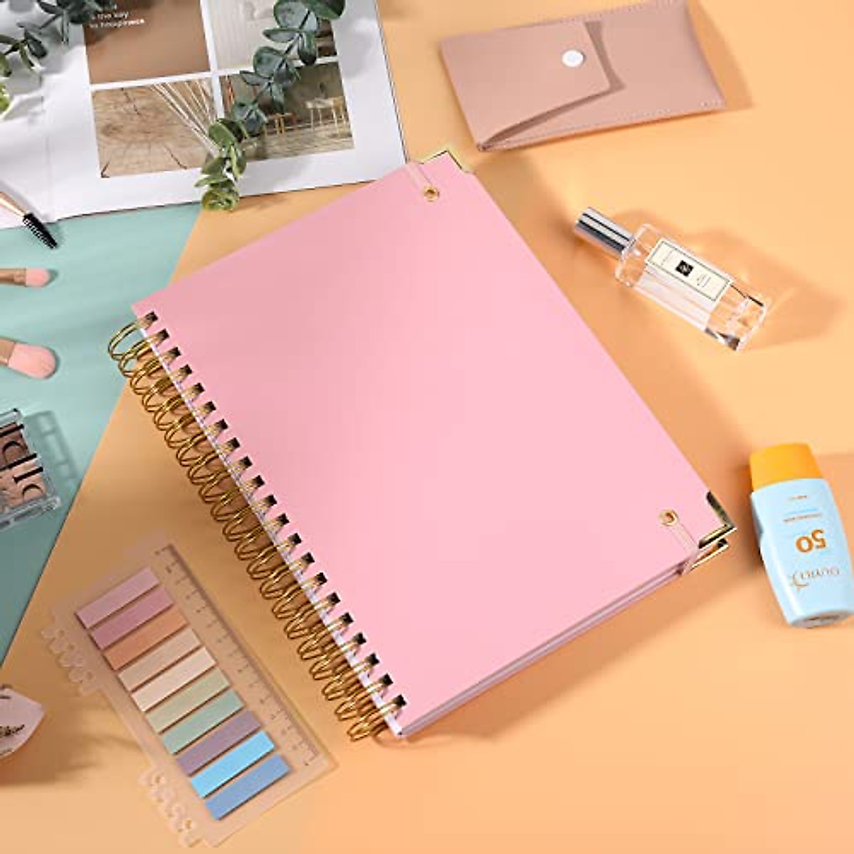 Ddaowanx Hardcover Spiral Notebook, College Ruled Notebook Journal, 7.5"x10.2", 320 Pages Leather Writing Journal for Women, 3 Subject B5 Hardcover Notebook for Work School (B5)