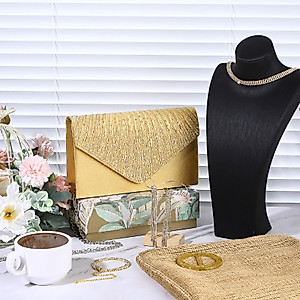 Hicarer 5 Pcs Women Accessories Including Shawls and Wraps, Evening Bag Clutch Purses, Rhinestone Jewelry Sets for Wedding(Cute Style,Gold)