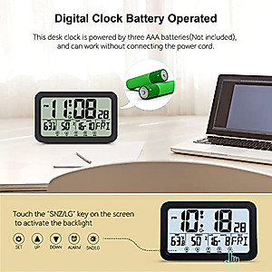 Digital Clock, Digital Wall Clock Battery Operated, Clocks with Large Display, Alarm Clock with Backlight, Desk Clock with Temperature Humidity Day Date for Bedroom Living Room Office (Black)