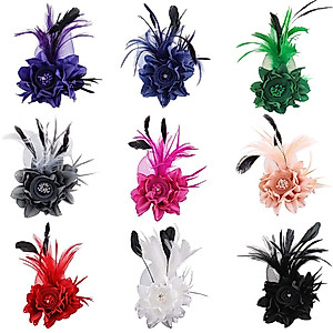 ACTLATI Charming Mesh Feather Hair Clip Women Girls Hairpin Cocktail Party Flower Barrette Fascinator Hat, Red, One Size