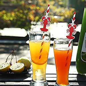 Lobster Paper Straws Decor-24 Pack of Crawfish Birthday Party or Christmas Paper Straws Supplies-Red and White Disposable Striped Paper Decorative Drinking Straws for Seafood Party Decorations