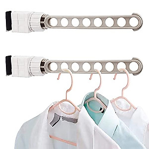 AHANDMAKER 2 Sets Portable Clothes Drying Rack Hangers with 8 Hanging Holes, Window Frame Clothes Hanger for Traveling, Multi Functional Space Saver Clothes Rack, Grey