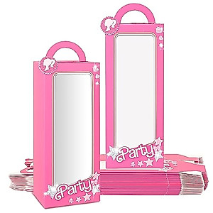 Dripykiaa Pink Doll Party Favor Boxes 24 Pack Doll Props Hot Pink Gift Box Goodie Bag Candy Treat Boxes Pink Birthday Bachelorette Party Decorations Supplies For Girls Women