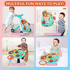 Eners Sit to Stand Baby Learning Walker with Wheels, Baby Activity Walker, 2 in 1 Baby Push Walkers and Activity Center, Walker for Baby Boy Girl (Walker Green)