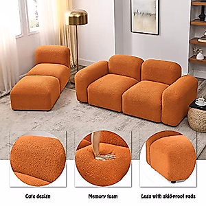 Melpomene Convertible Modular Sectional Sofa,Modern Minimalist 94.5" DIY L Shaped Reversible Sherpa Fabric Sofa Couch for Living Room,Apartment,Office(Orange)