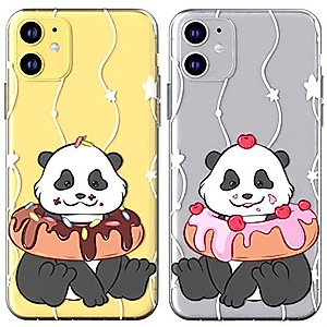 Toik Matching Couple Cases for Apple iPhone 11 Pro Xs Max Xr 10 X 8 Plus 7 6s 5s SE Kawaii Print Panda Silicone BFFs Animals Doughnut Gift Best Friend Sweet Relationship Girlfriend Cute
