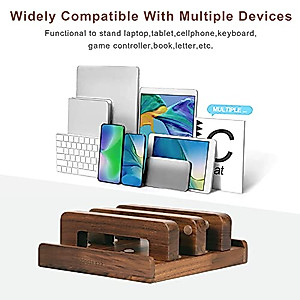 Booinxaa Vertical Laptop Stand Laptop Holder - Adjustable Dock, Dual Laptop Vertical Stand,Compatible with All MacBook Pro Air iPad Surfaces, Upright Laptop Holder for Desk,Handmade,Walnut Wood