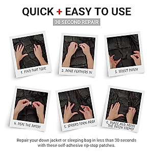 Pro-Fix Down Jacket Repair Patches Easy to Use, Pre-Cut, Self-Adhesive, Waterproof, Tear-Resistant Rip-Stop Nylon Fabric Patches for Jackets & Patches for Clothing, Down Jacket Patches - Black