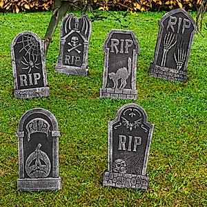 Hourleey Halloween Foam RIP Tombstones, 6 Pack 15" Graveyard Headstone Decorations Outdoor for Halloween Lawn Yard Garden Tombstone Decor