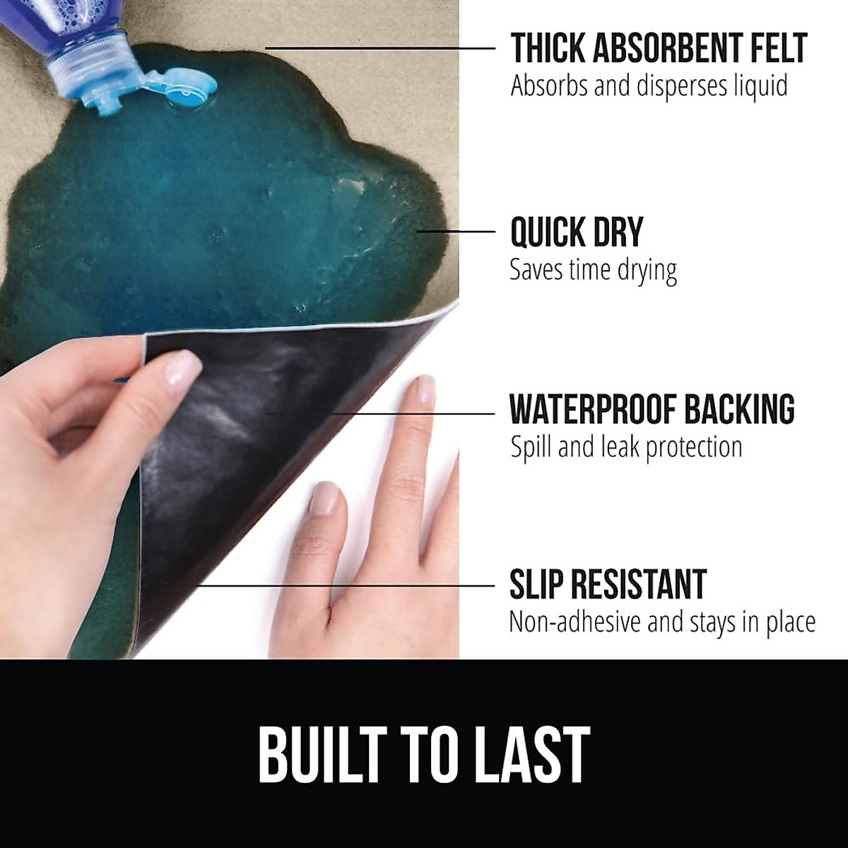 GORILLA GRIP LeakGuard Non-Adhesive Under Sink Mat for Kitchen Cabinet, Waterproof Quick Dry Shelf Liner, Durable Absorbent Felt Mats for Bathroom Sinks, Cabinets, Dresser, Easy to Trim, 24x30 Beige