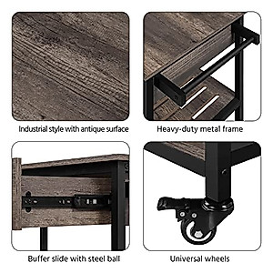 Yaheetech Kitchen Cart with Storage, Rolling Kitchen Island with Drawer and Towel Rack, Utility Shelf Microwave Stand Cart with Lockable Wheels for Dining Room, 40 x 20 x 36 inches, Taupe Wood