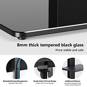 FITUEYES Swivel Floor TV Stand with Mount for TVs 37 43 50 55 60 65 70 75 Inch LCD LED Flat/Curved Screens Universal Swivel Televisions TV Mount Stand for Bedroom Living Room Black Tempered Glass Base