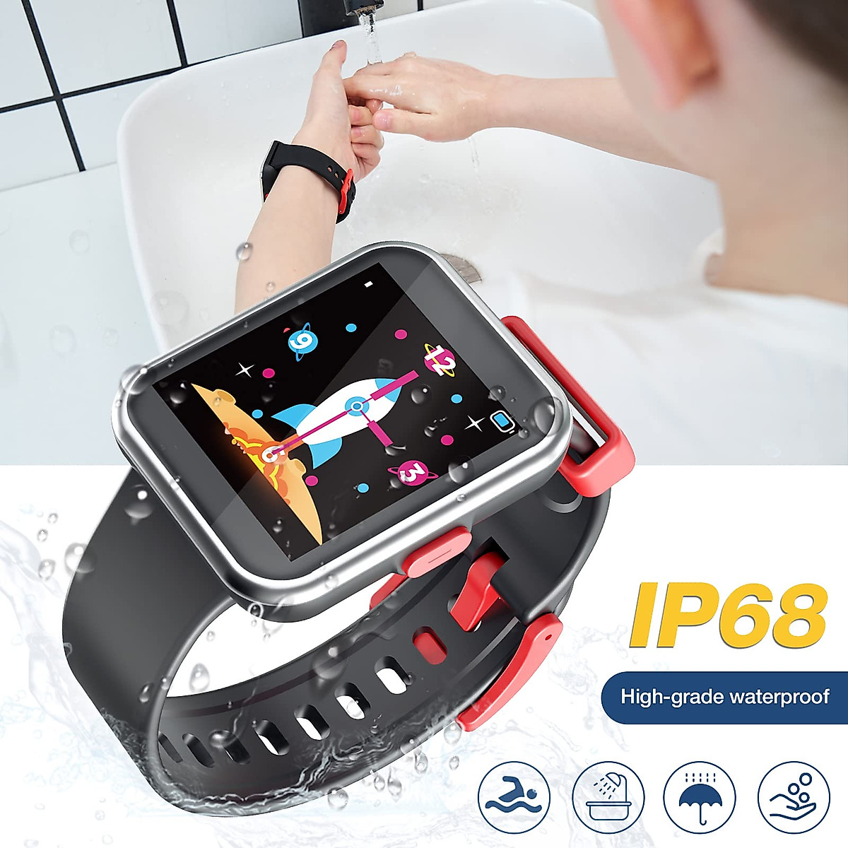 Byserten Kids Fitness Activity Tracker Watch, Birthday Gifts for 6 7 8 9 Year Old Boys Girls Teens, IP68 Waterproof Kids Smart Watch Boys with Fitness Tracking Puzzle Game