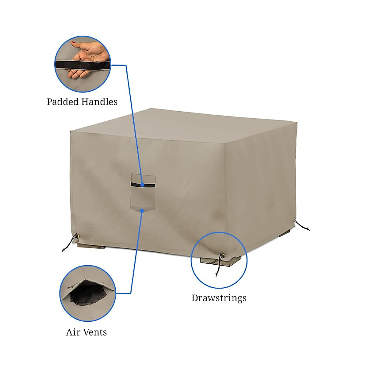 Covers & All Outdoor Ottoman Cover, 12 Oz Waterproof Ottoman Slipcover with UV-Resistant Properties, Square Patio Furniture Cover Suitable for Indoors/Outdoors (23" L x 23" W x 18" H, Beige)