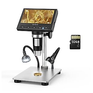 Coin Microscope 1000X - 4.3 Inch LCD Digital Microscope with 32GB Card, Opqpq USB Coin Microscope for Error Coins with 12MP Camera, LED Fill Lights, Metal Stand, PC View, Windows Compatible