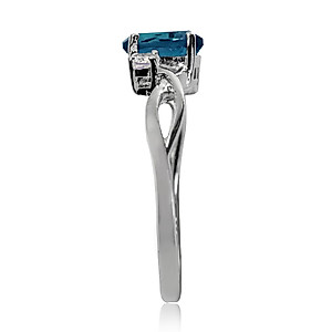 Silvershake Genuine London Blue Topaz White Gold Plated 925 Sterling Silver Engagement Ring Size 10