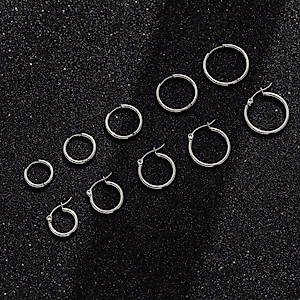 10 Pairs Silver Hoop Earrings for Women Small Stainless Steel Hypoallergenic Earrings Set Mens Unisex Nickel Free 10MM-18MM