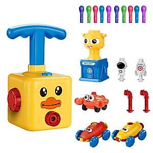 NEXTAKE Balloon Powered Car Launcher Toy Set, Aerodynamics Air Powered Toy Balloon Power Racer Balloon Car Toy with Pump, Launch Pad, Astronaut, Rocket (Duck with Launch Pad)