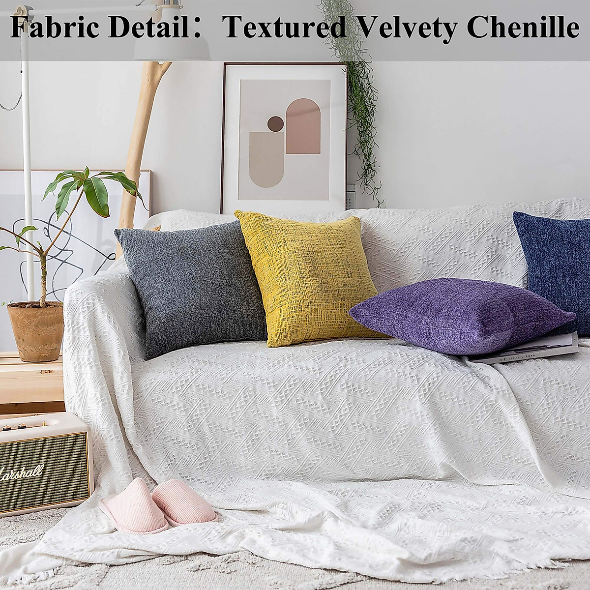 Home Brilliant Lumbar Pillow Cover Textured Chenille Decorative Throw Pillows for Couch Velvet Pillow Cases for Kids, Set of 2, Dark Grey, 30x50 cm, 12 x 20 inches