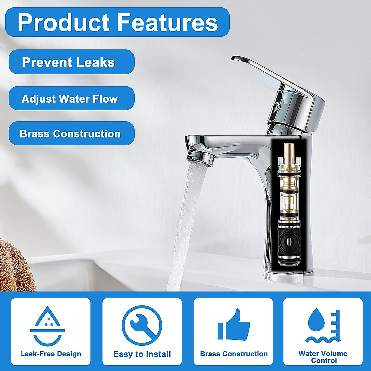 Dual Seal 1225 Replacement Cartridge, Compatible with Moen 1225 1225B, One Handle Kitchen and Bathroom Faucet Cartridge Replacement, for Single Handle Faucet/Showers, Brass