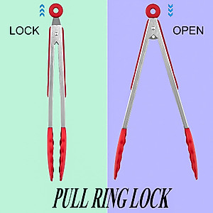 HST 3 Pack Kitchen Tongs, Non Stick Stainless Steel 9 Inch Tongs With Silicone Tip for Cooking BBQ Baking(Red)