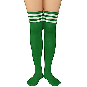Century Star Women's Colorful Thigh High Socks Halloween Coplay Over the Knee Socks Cheerlead Costumes for Athletic Green White One size
