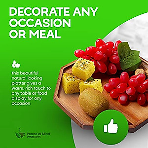 10 Inch Solid Acacia Wood Serving Platters and Trays Set of 2 Highly Durable Dishwasher Safe Octagon Party Plates Avoid Sliding and Spilling Food with Easy Carry Grooved Handle Design