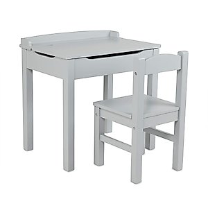 Melissa & Doug Wooden Lift-Top Desk & Chair - Gray , Grey - Toddler And Kids , For Ages 3+ With Self-Containted Storage And Chair Set