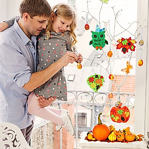 Halloween Foam Pumpkin Craft Kit Decoration Autumn Foam Sticker Set Large Maple Leaf Gem Sticker Self-Adhesive Fall Sticker Craft Kit for Boy Girl Thanksgiving Halloween Party Supplies (18)