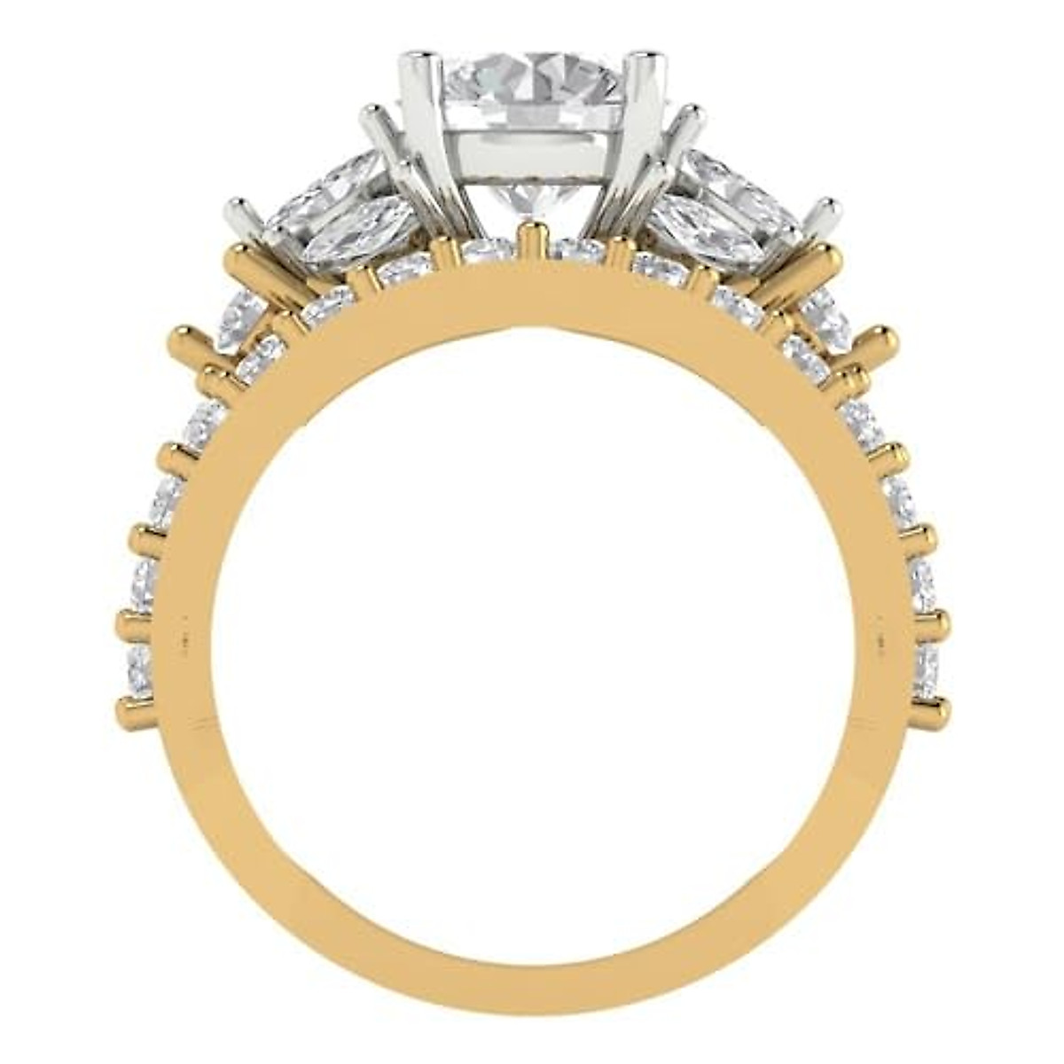Clara Pucci 3.06ct Round Cut Genuine Zircon 14k 2 tone Gold Solitaire W/Accents Wedding Engagement Set Bridal Anniversary Ring Size 5.25