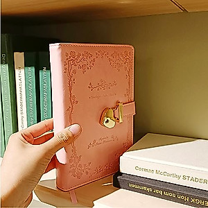 AtoZ Create Diary with Lock and Keys for Teen Girls 360 Pages Leather Heart Shaped Locking Journal (B6(7"*5"),Pink)
