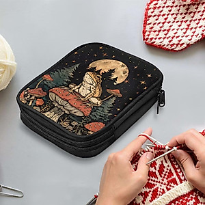 Hudotybom Crochet Hook Case Mushroom Frog Crochet Hook Holder Portable Crochet Hook Storage Bag with Web Pockets Suitable for Crochet Needles/Knitting Accessories