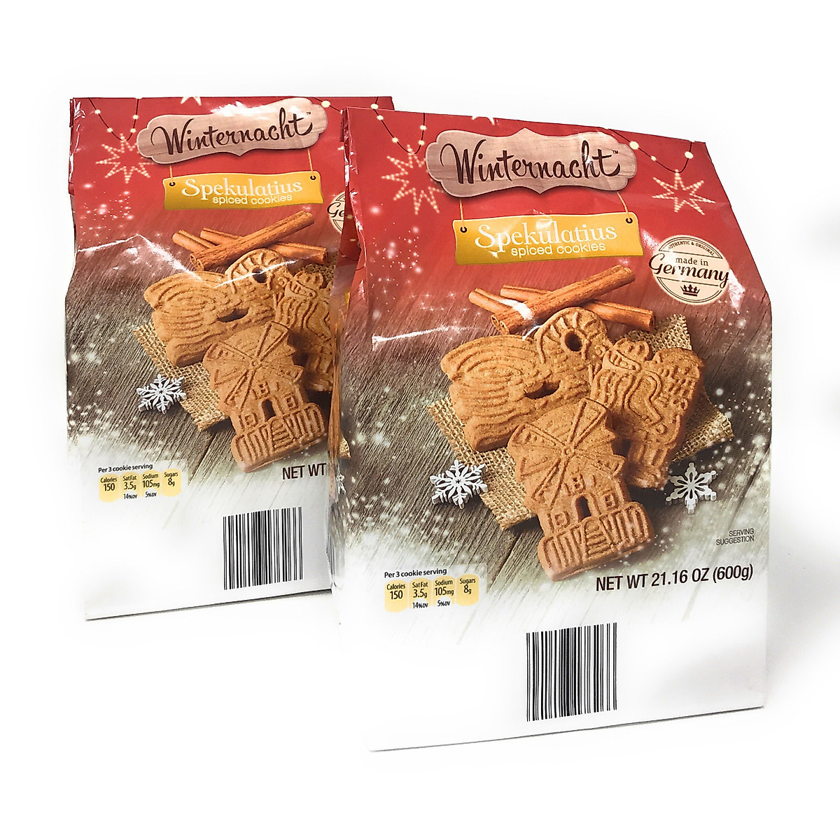 Spiced Cookies, Spekulatius Authentic German Holiday Cookies by Winternacht 600 grams (pack of 2)
