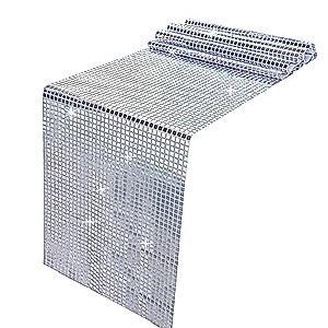 Snowkingdom 13 x 72 Inches Glitter Disco Party Table Runner Mirror Silver Table Runner Retro 70s 80s Theme Disco Ball Party Table Decorations Birthday Bachelorette Dance Party Supplies