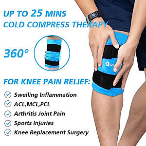 RelaxCoo XXL Knee Ice Pack Wrap Around Entire Knee After Surgery, Gel Ice Pack for Knee Injuries Reusable, Large Cold Pack for Pain Relief, Swelling