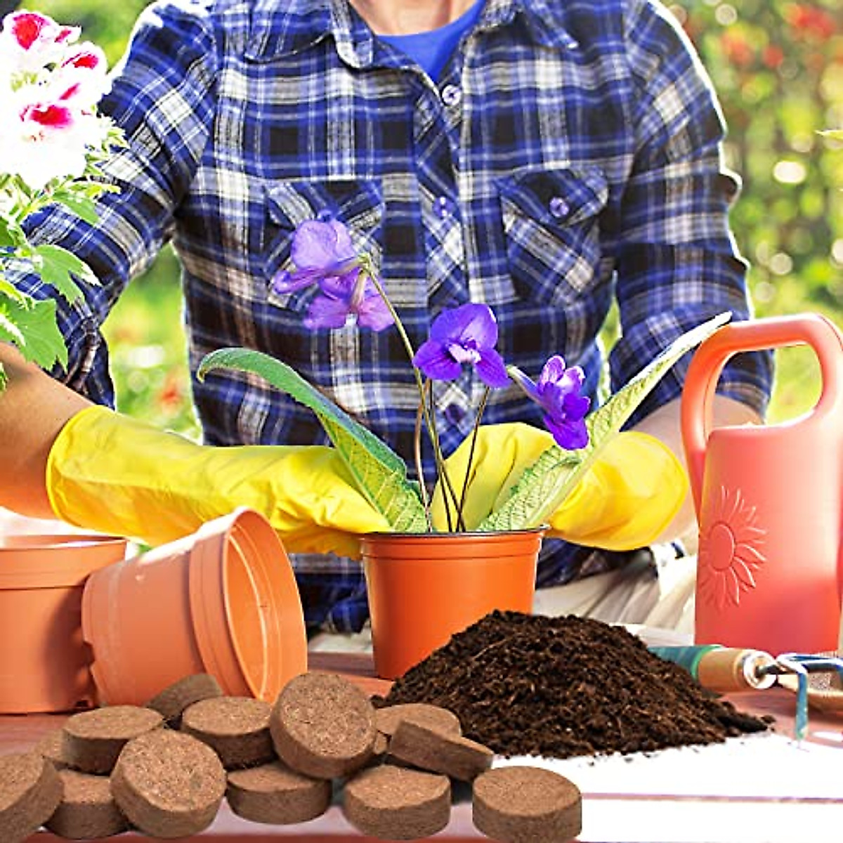 ZeeDix 100pcs (50mm) Coco Coir Pellets Organic Potting Soil for Planting Compressed Coco Coir Soil Coconut Soil Seed Starters for Indoors or Outdoors Bonsai Herbs Plants Flowers and Vegetables