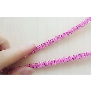 Carykon 100 PCS 12 Inch Iridescent Sparkly Tinsel Stems Pipe Cleaners (Pink)