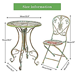 Sungmor Indoor Outdoor Bistro Table, Garden Patio Balcony Metal Table Furniture, One Piece Antique Green 22.8D*29.5H Small Round Table, Decorative Pretty Table with Rustic Style and Unique Pattern