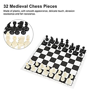 SPYMINNPOO Chess Set,32 Plastic Medieval Chess Pieces Foldable Roll-Up Chess Board International Chess Game Portable Travel Chess Board Game Sets Leisure Sports