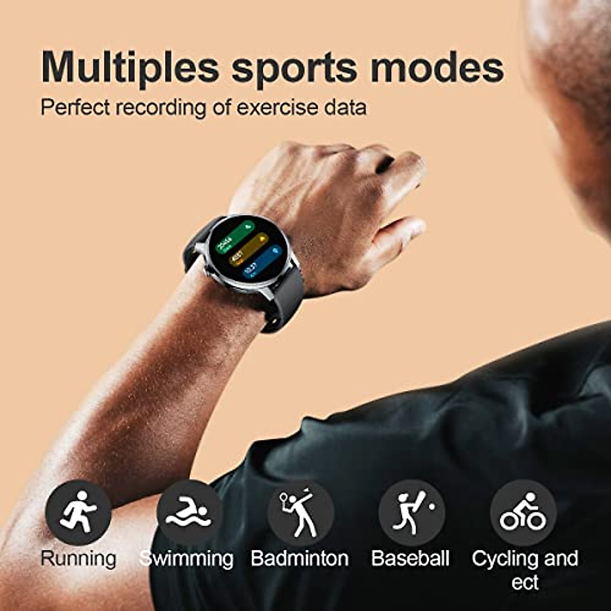 TOYCOD Smart Watch with Text & Call(Answer/Make), Bluetooth Fitness Tracker with 1.28” Round Touch Screen, IP68 Waterproof Heart Rate Blood Pressure Sleep Monitor, Activity Tracker, for Android iOS