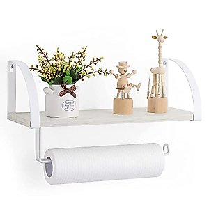 Farmhouse Wood Paper Towel Holder Under Cabinet Wall Mount Paper Towel Holder with Storage Shelf for Kitchen, Bathroom, Cabinets Shelf Storage Organizer