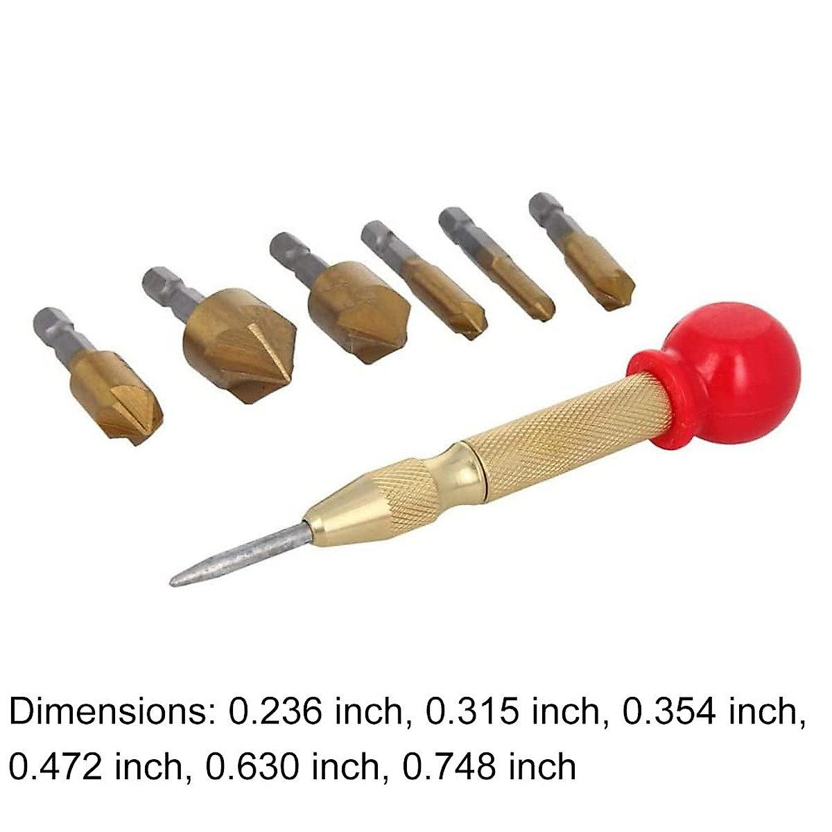 Utoolmart Countersink Drill Bit Set with Center Punch HSS 90 Degree 1/4 inches Hex Shank 5 Flute Bit 6mm-19mm